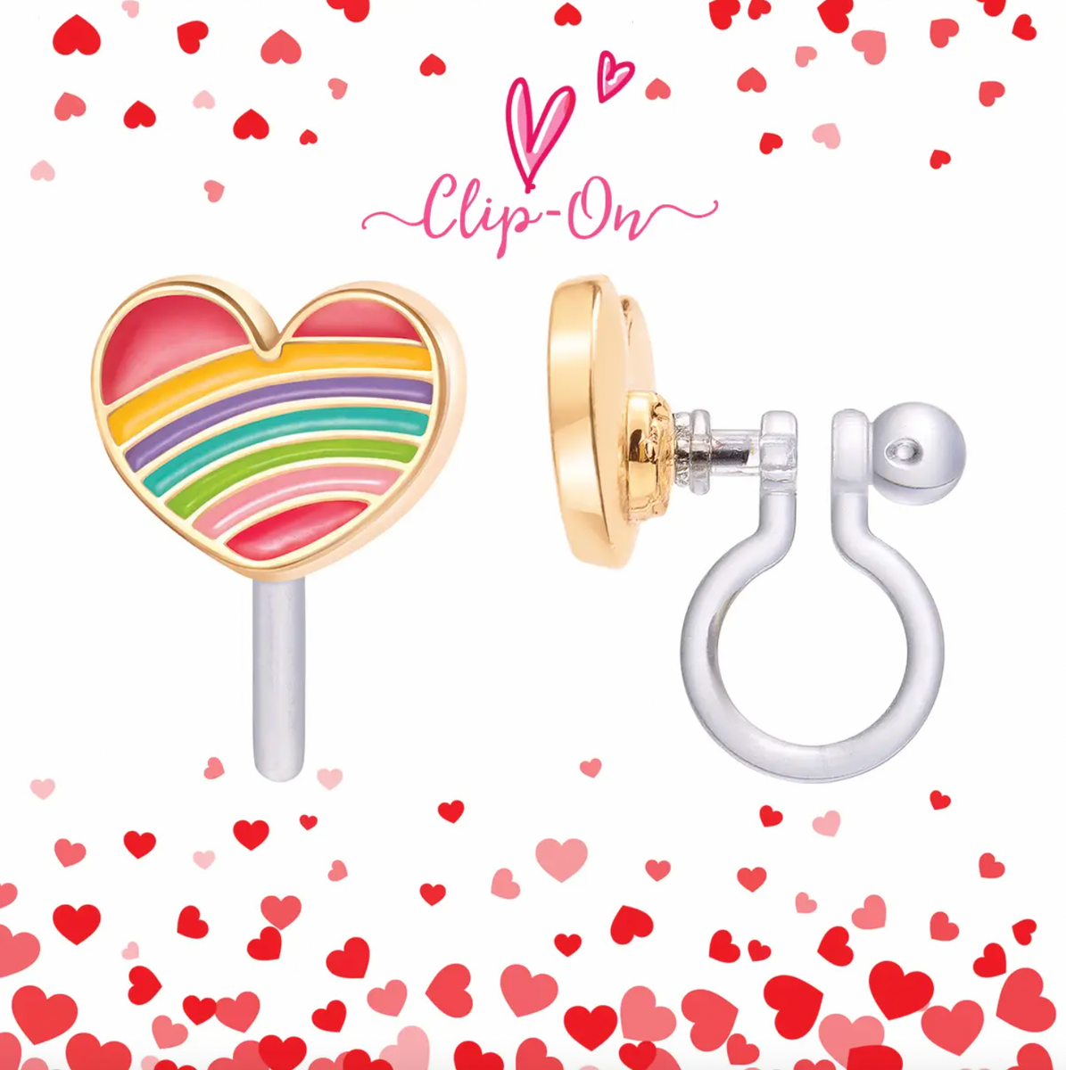 Girl Nation Clip On Cutie Earrings - Rainbow Heart – Silver Moon Kids