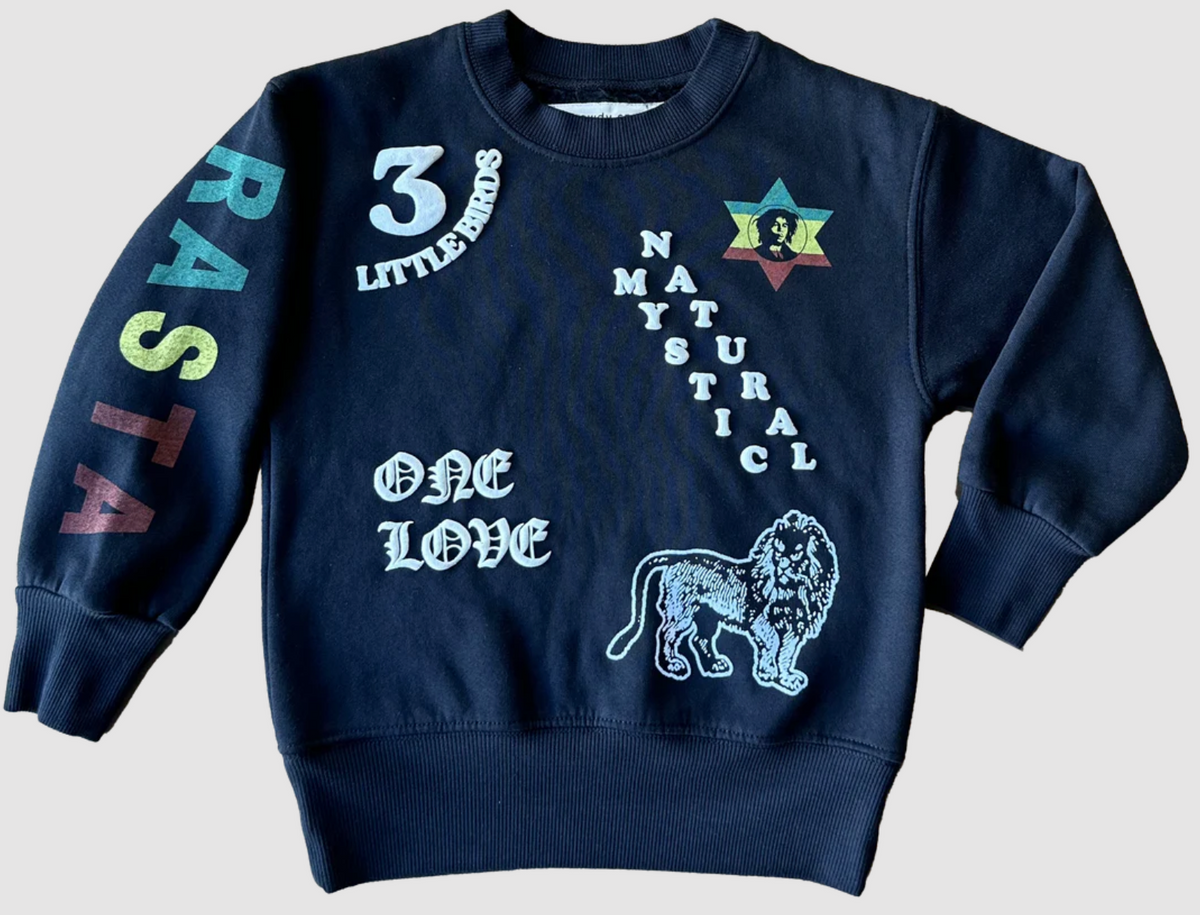 Rowdy Sprouts Bob Marley Puff Crewneck Jet Black – Silver Moon Kids
